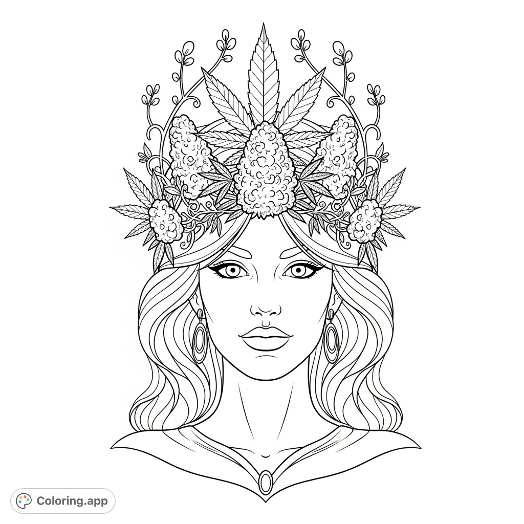 Bold Marijuana Queen Tiara - Coloring.app
