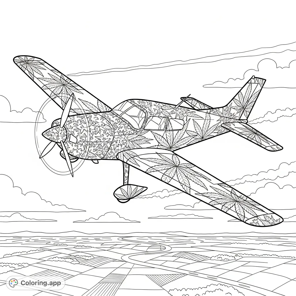 Cannabis Leaf Airplane Flight - Coloring.app