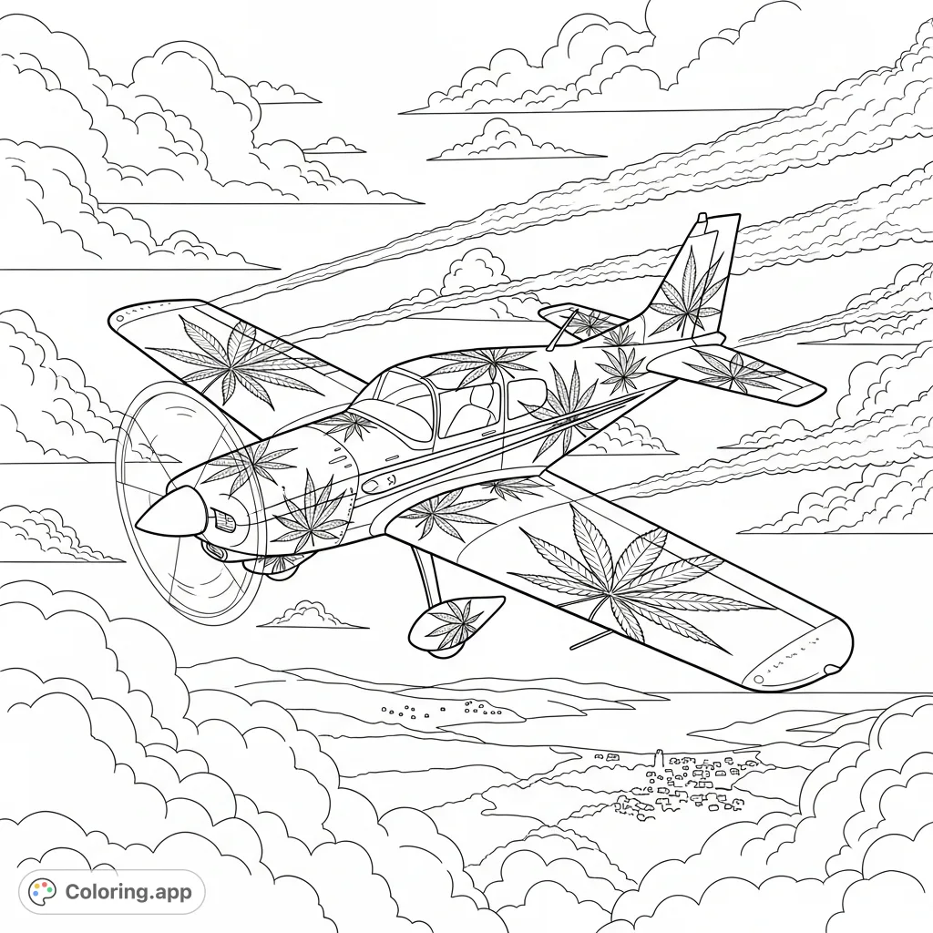 Cannabis Leaf Airplane Flight - Coloring.app