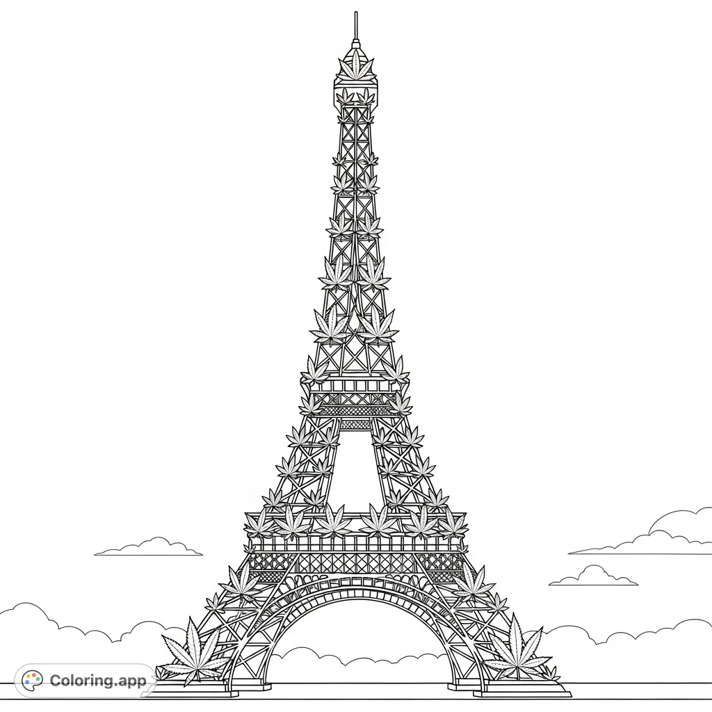 Cannabis Leaf Eiffel Tower - Coloring.app