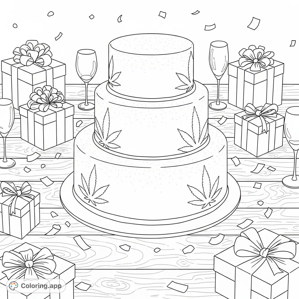 Festive Cannabis Cake Celebration - Coloring.app