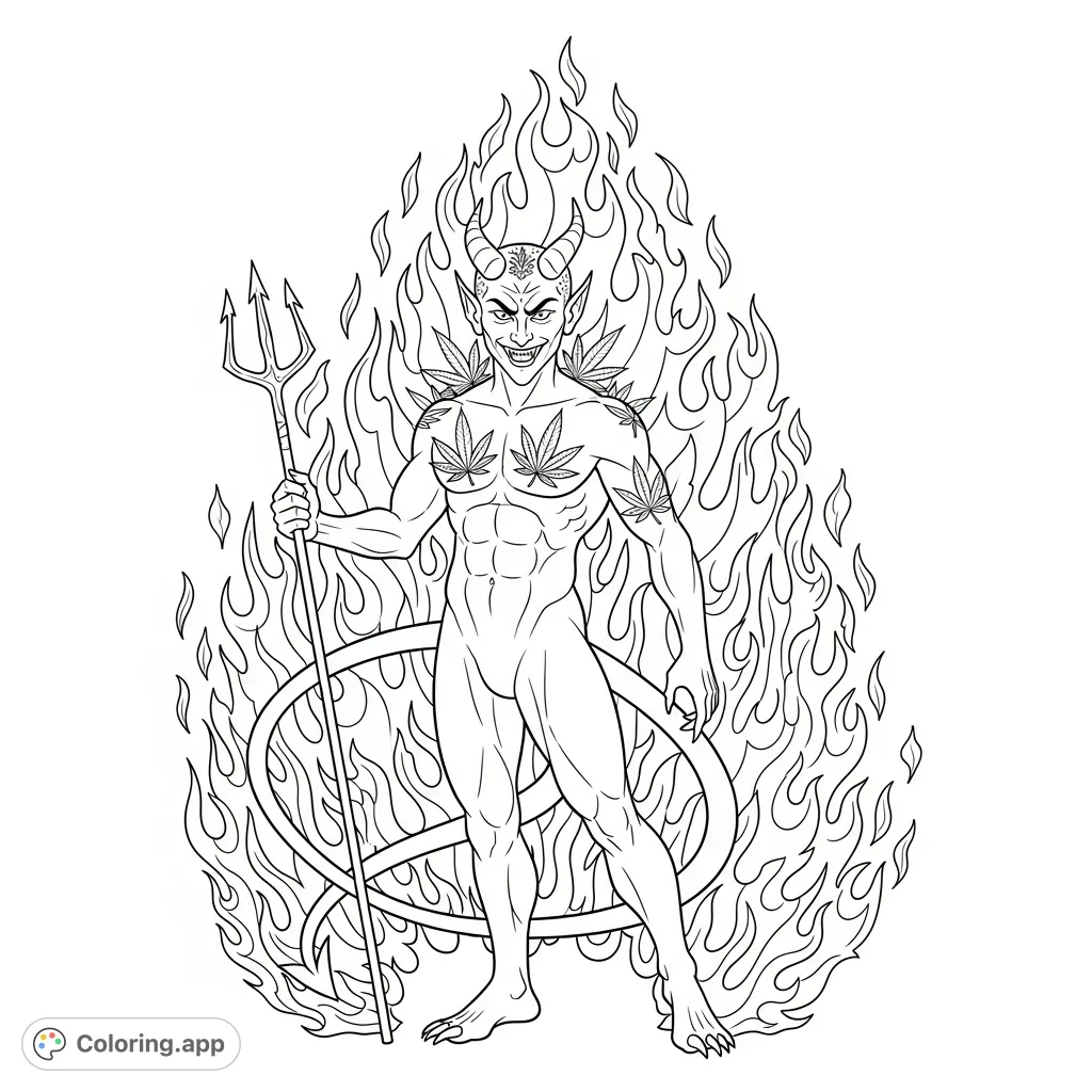 Fiery Cannabis Devil - Coloring.app