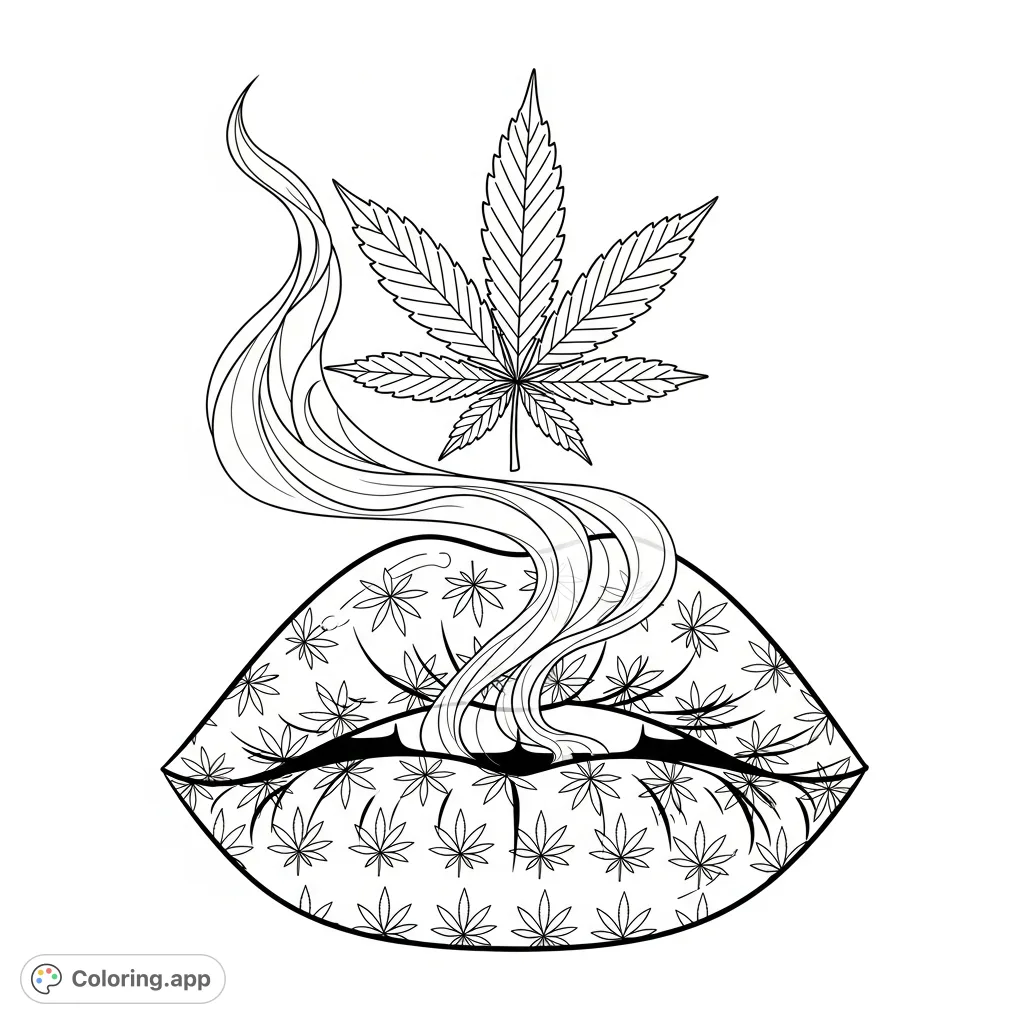 Marijuana Leaf Smoke Lips - Coloring.app