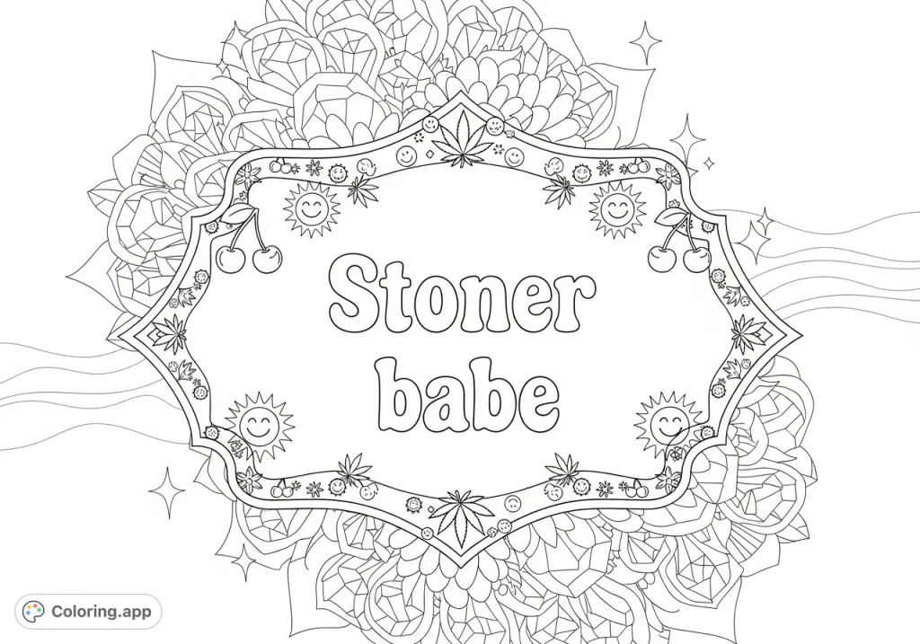 Ornate Stoner Babe Frame - Coloring.app