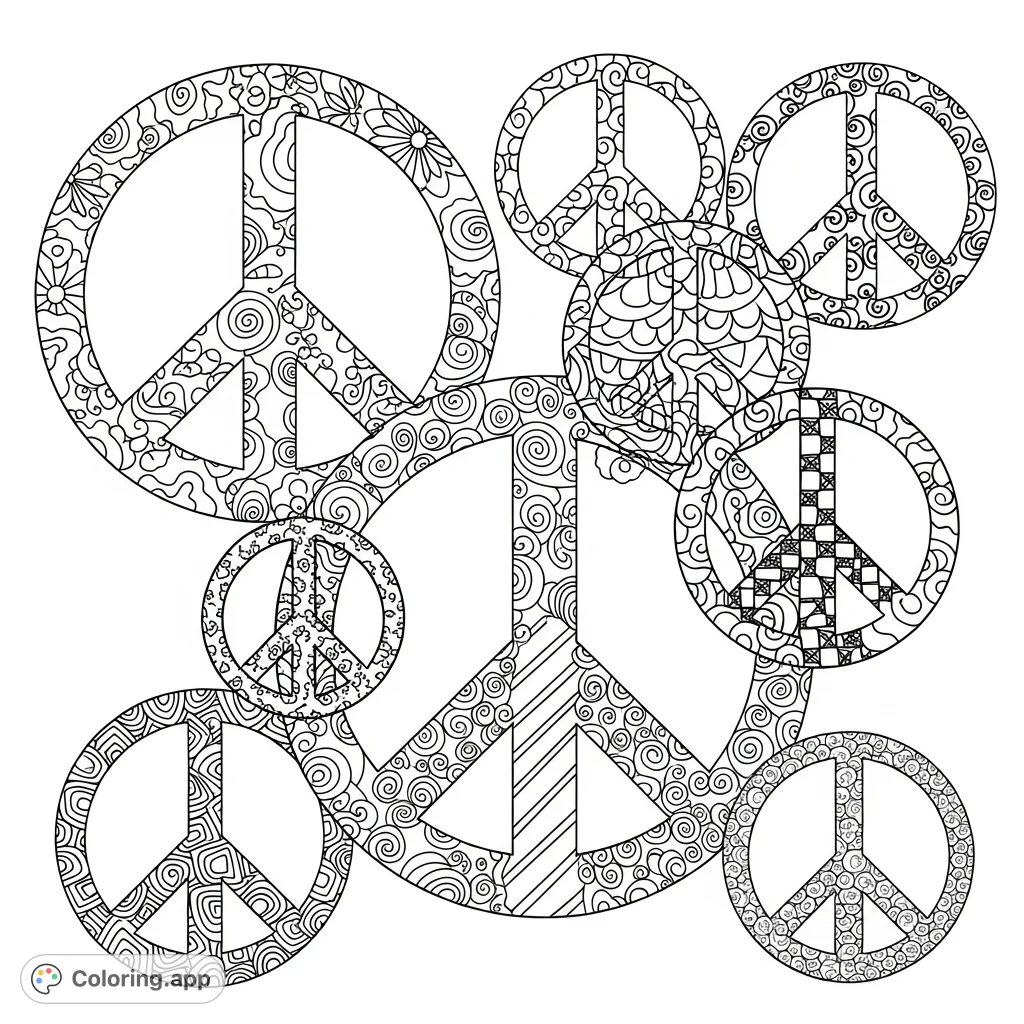 Patterned Peace Symbols - Coloring.app