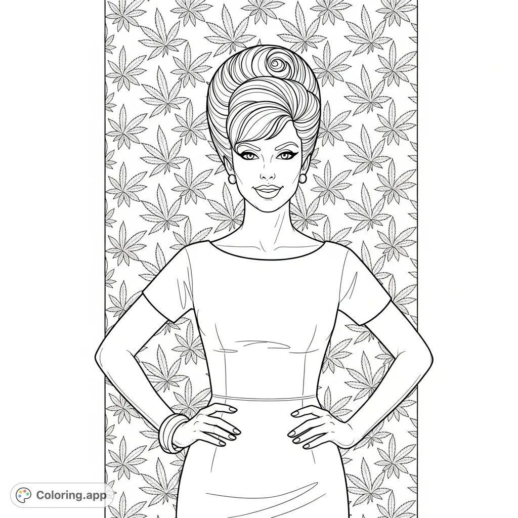 Retro Pin-Up Leaf Pattern - Coloring.app