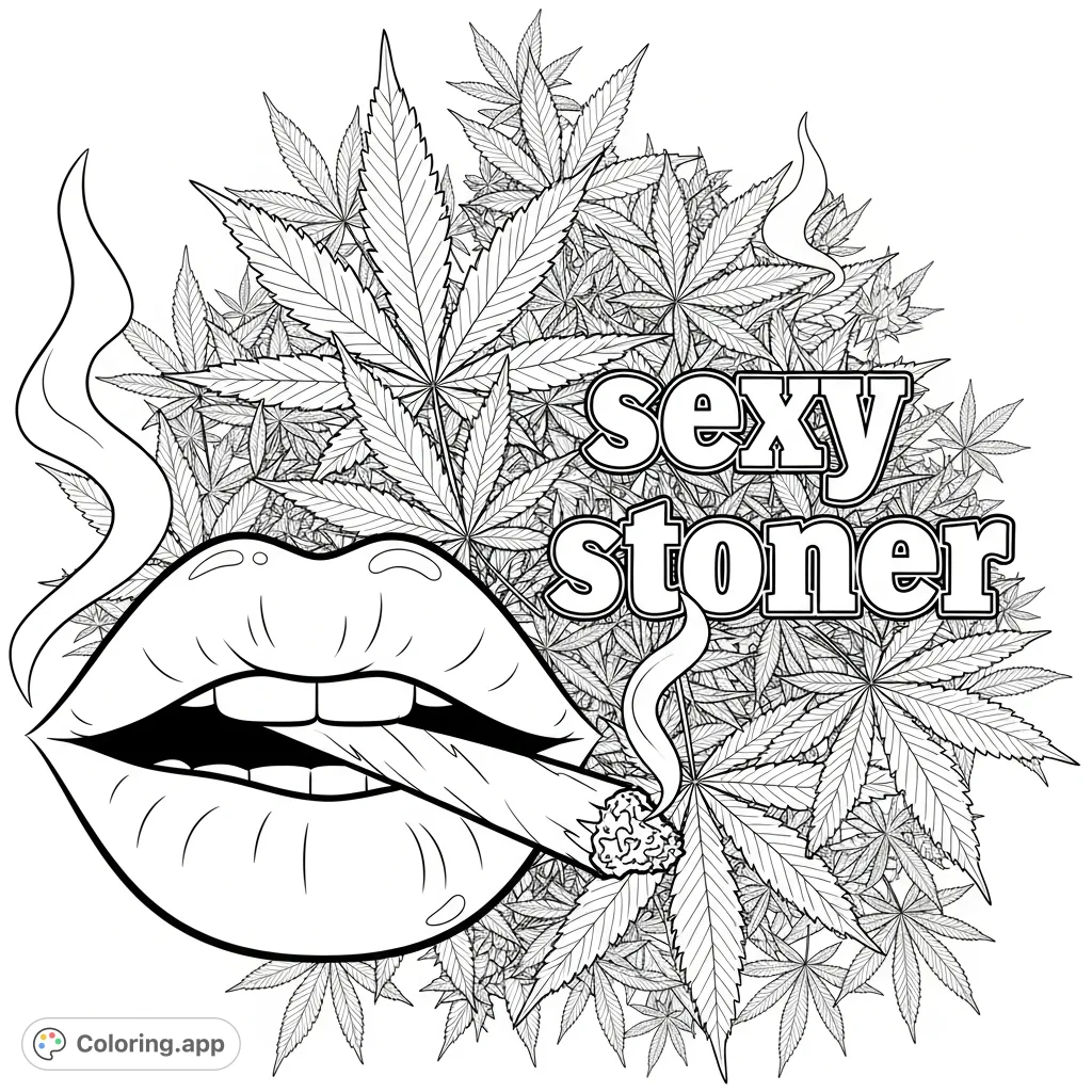 Smoking Lips Cannabis Pattern - Coloring.app