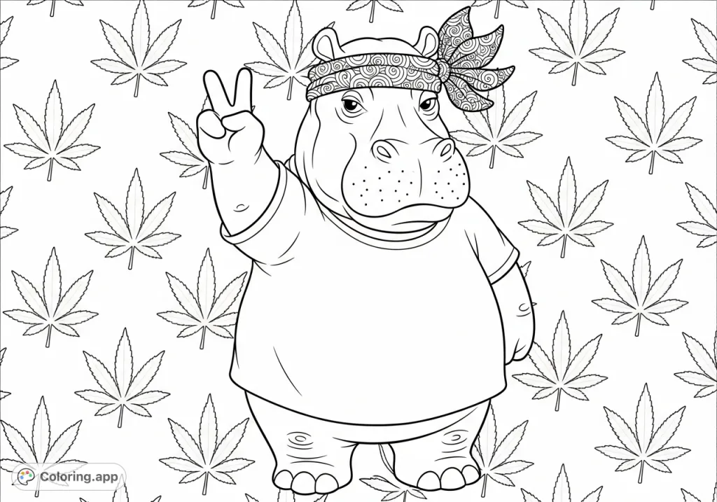 Stoner Hippo Peace Psychedelia - Coloring.app