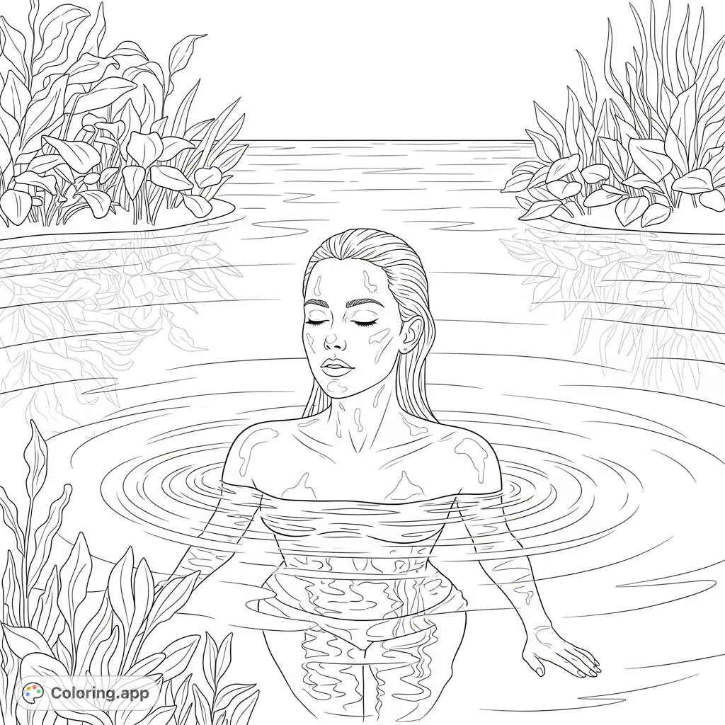 Woman Emerging from Water - Coloring.app