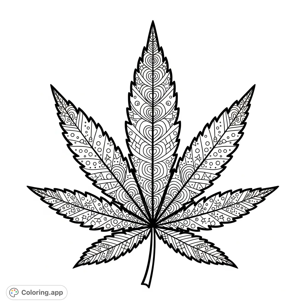 Zentangle Marijuana Leaf Pattern - Coloring.app
