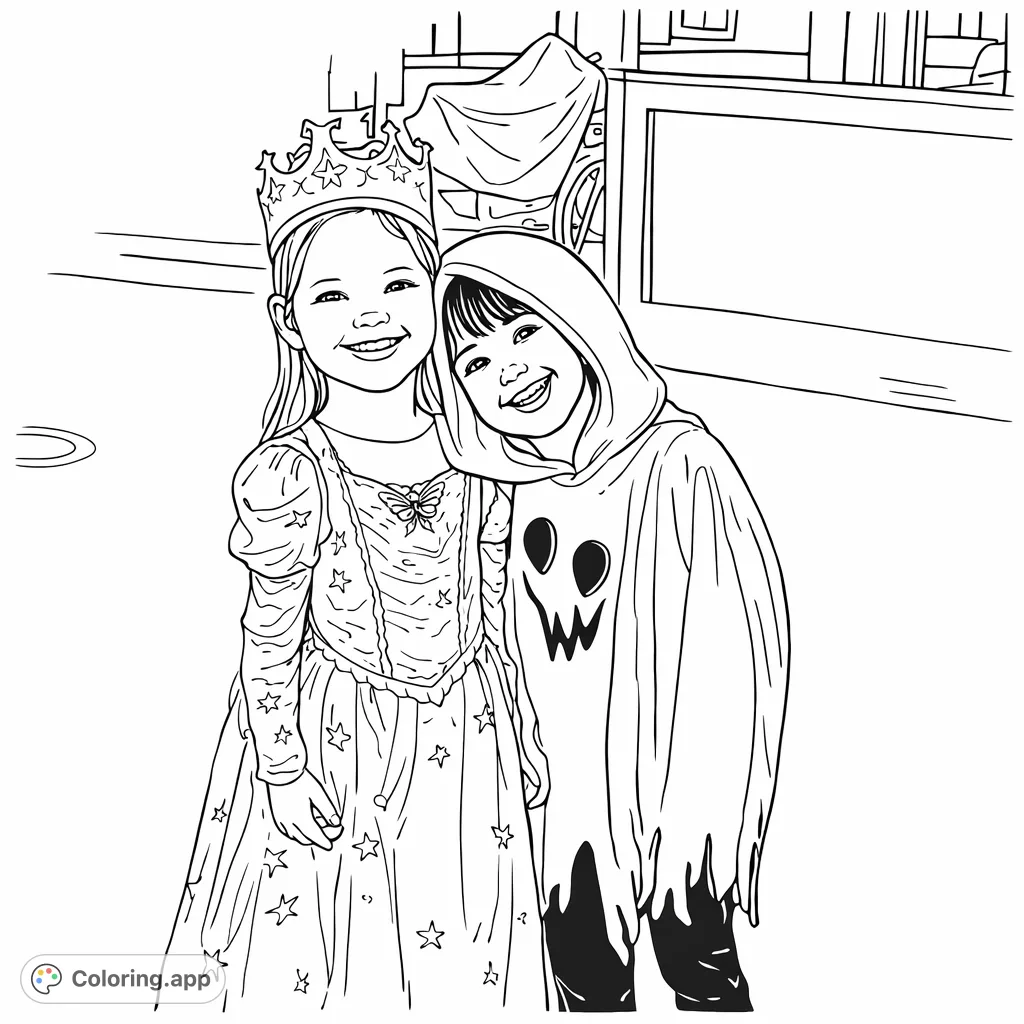 Princess and Friendly Ghost - Coloring.app