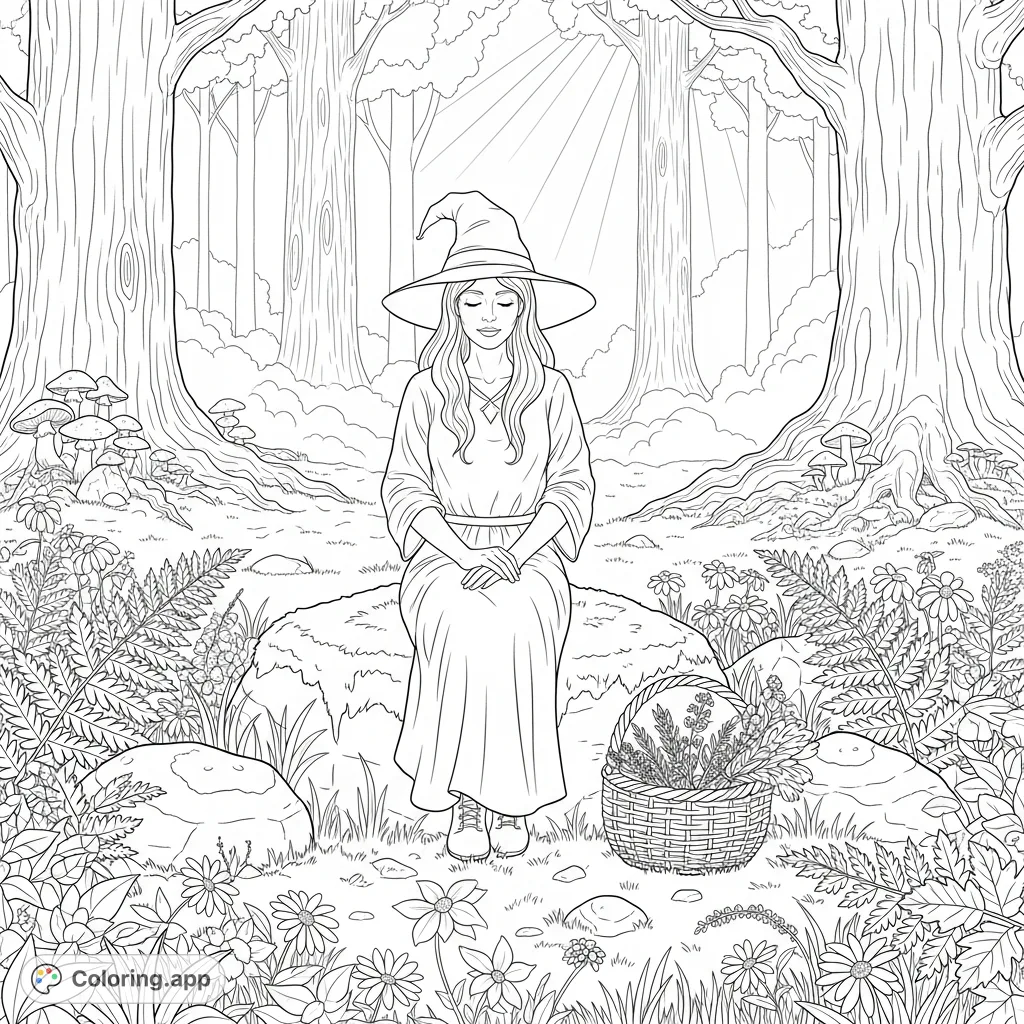 Peaceful Forest Witch Clearing - Coloring.app