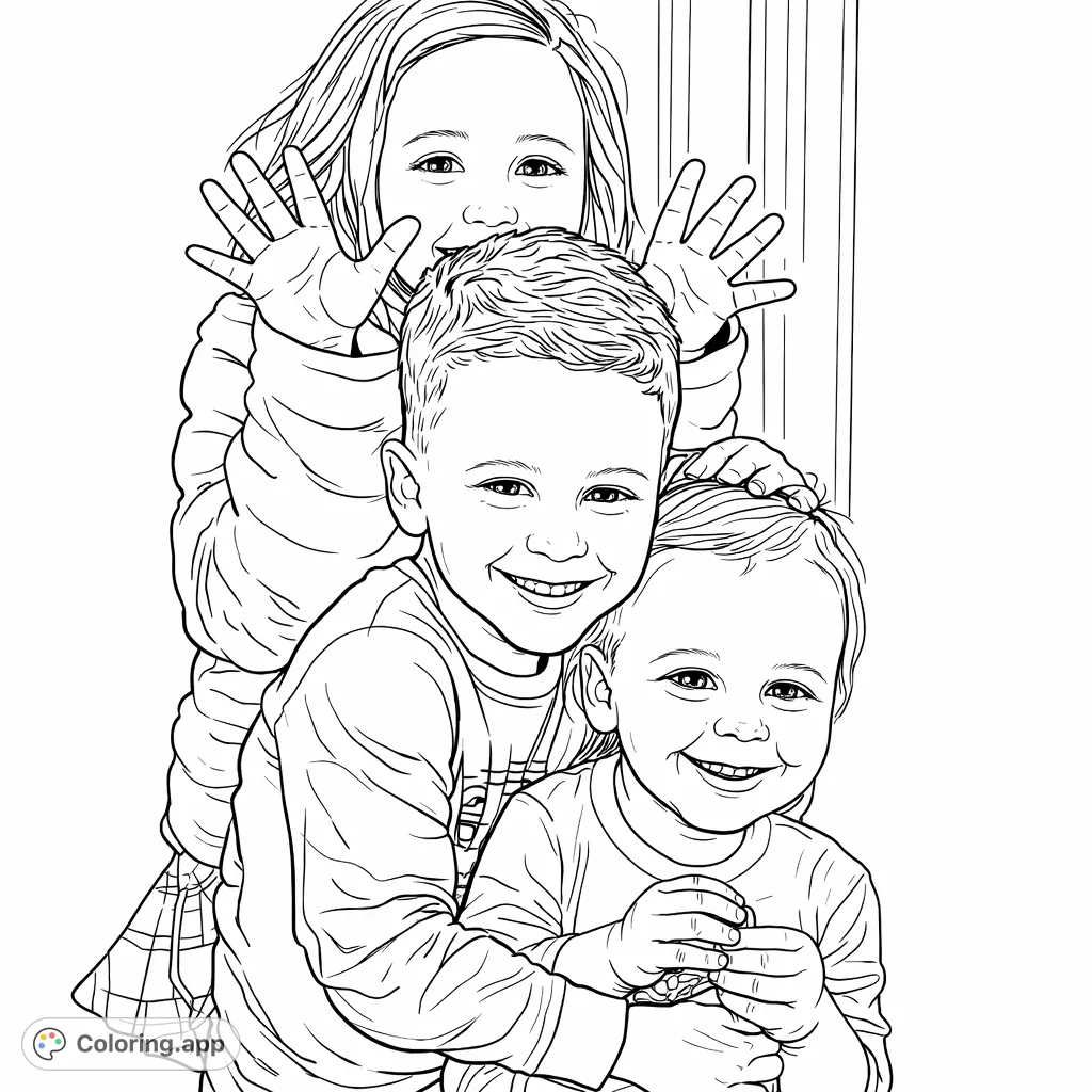 Three Playful Siblings Portrait - Coloring.app
