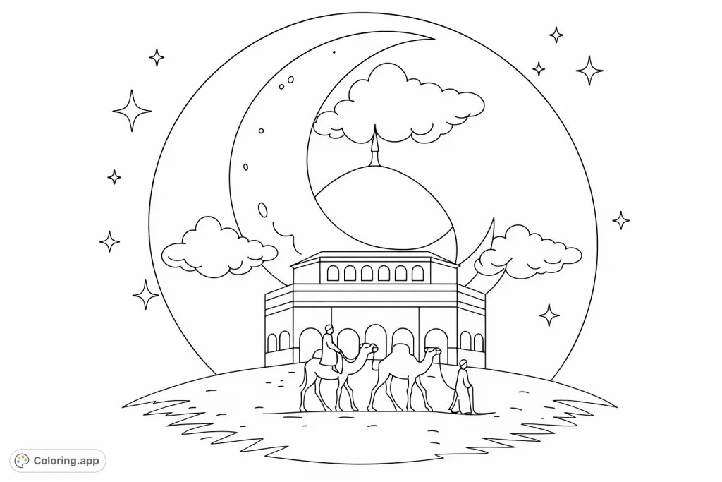 Desert Mosque Moonlit Journey - Coloring.app