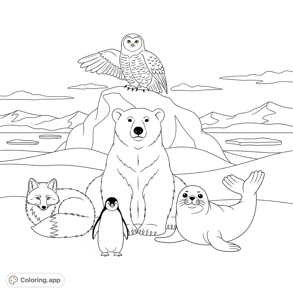 Arctic Animal Gathering - Coloring.app