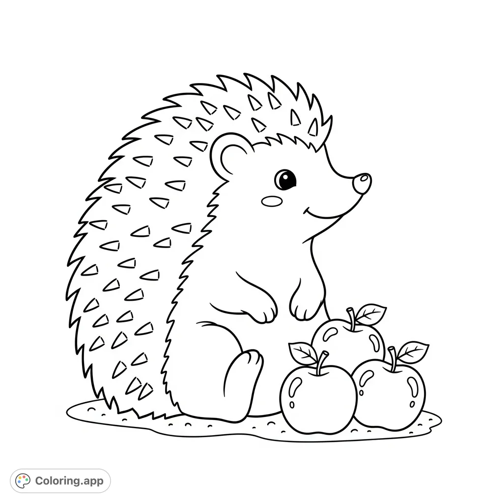 Happy Hedgehog and Apples - Coloring.app