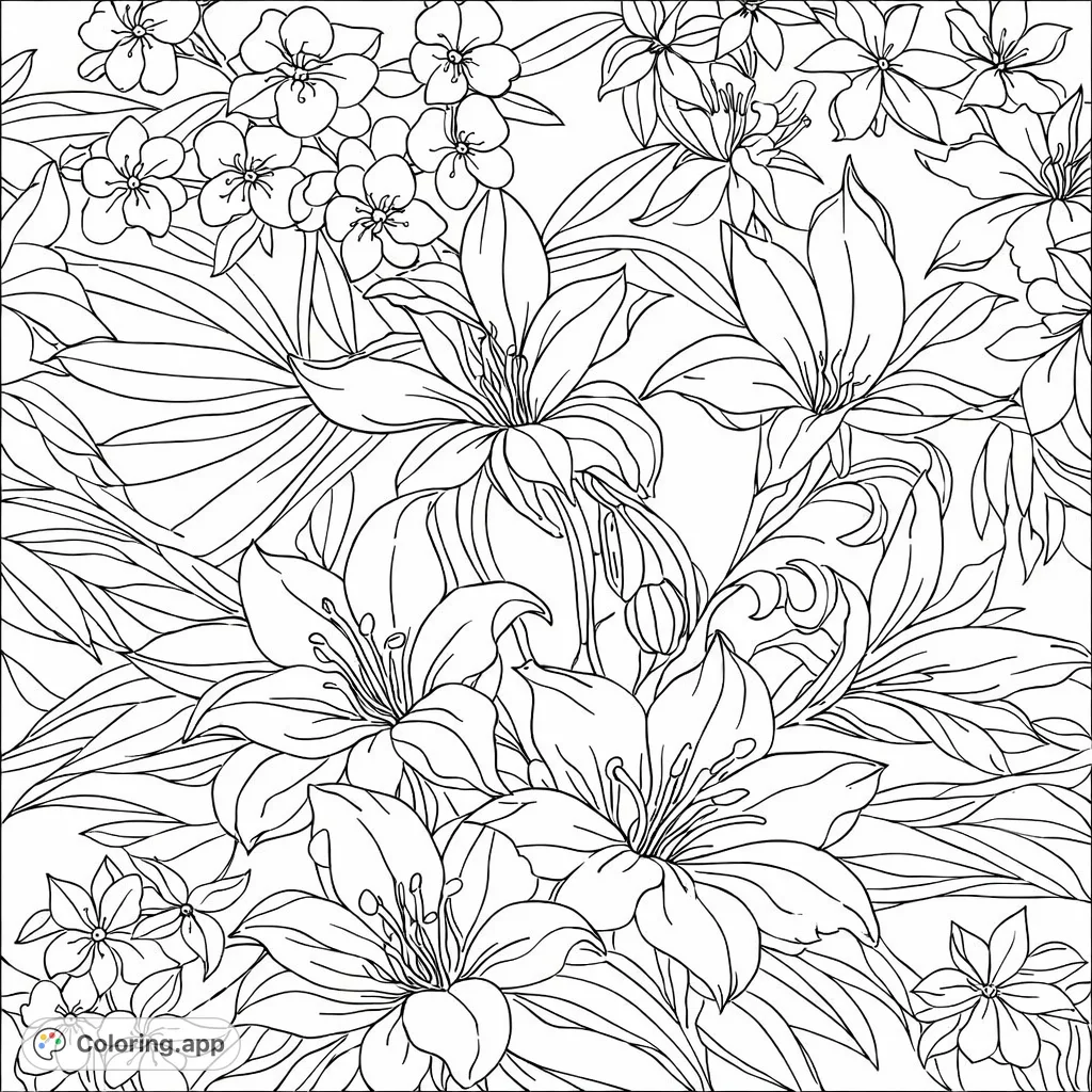 Lush Tropical Floral Pattern - Coloring.app