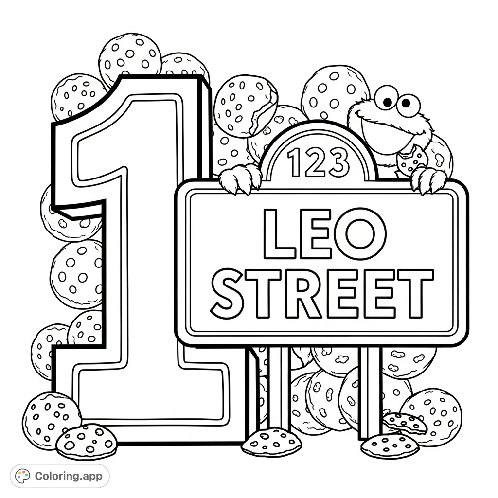 Stylized Numeral and Street Sign - Coloring.app
