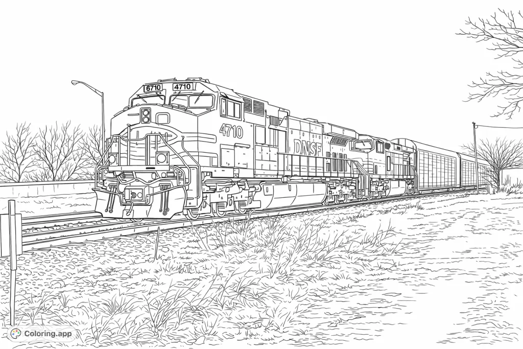 Mighty Freight Train on Tracks - Coloring.app