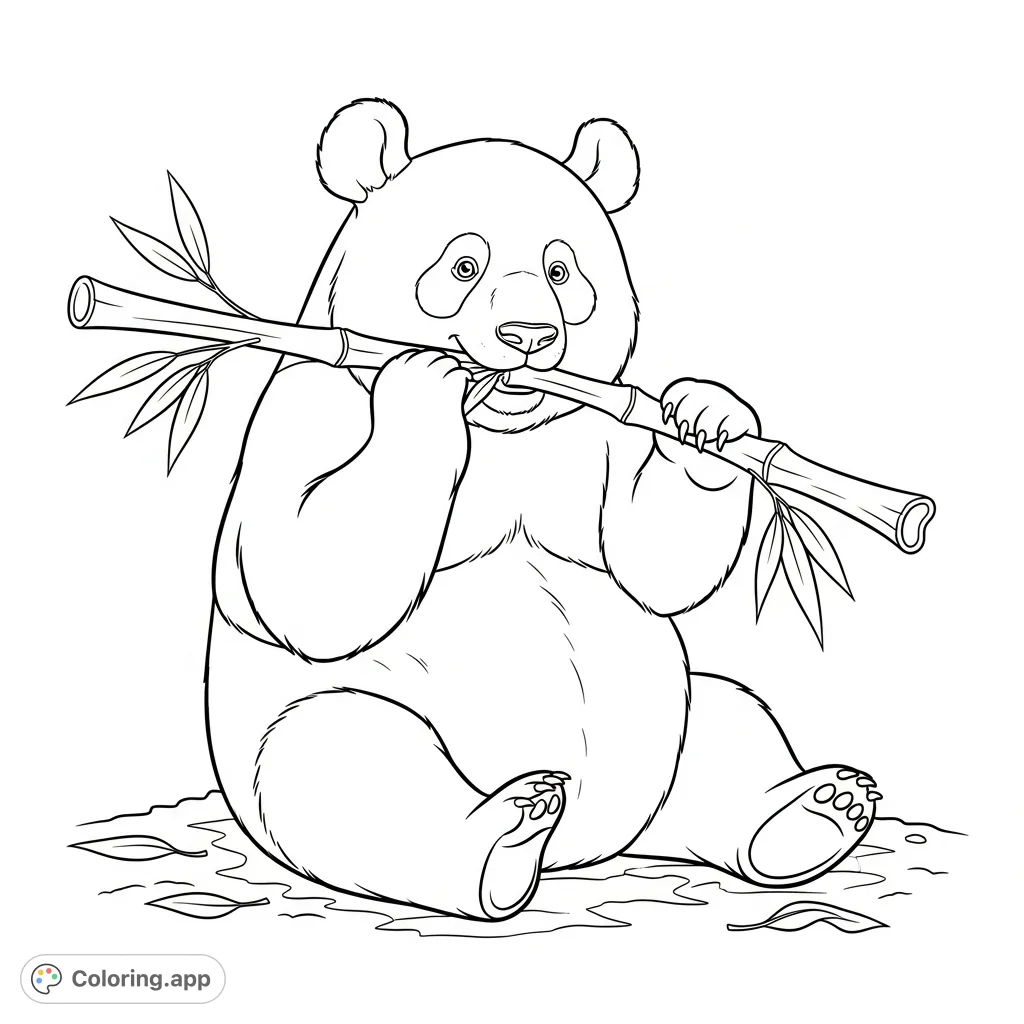 Adorable Panda Munching Bamboo - Coloring.app