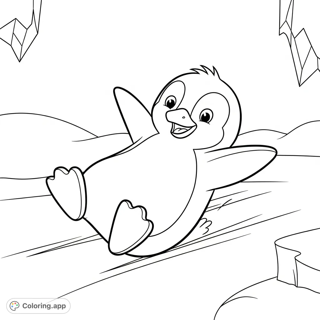 Playful Penguin Ice Slide - Coloring.app