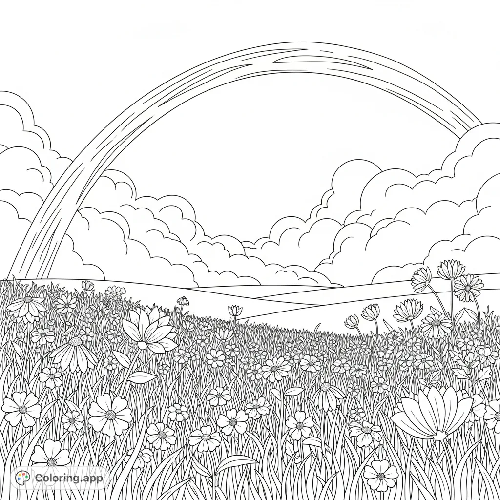 Rainbow Meadow Vista - Coloring.app