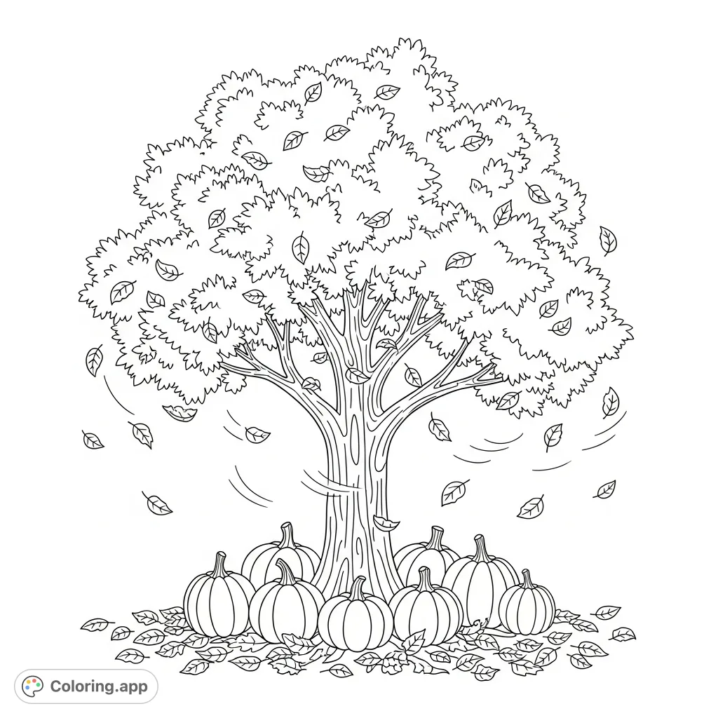 Autumn Tree Pumpkin Delight - Coloring.app