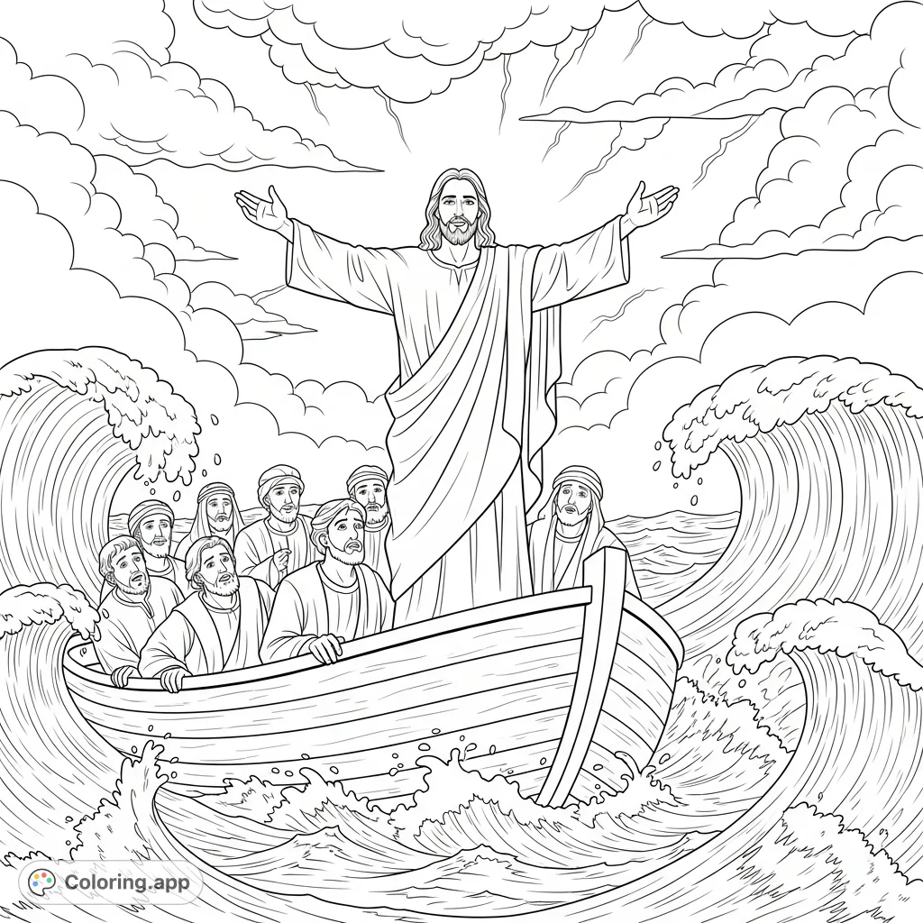 Jesus Calms the Storm - Coloring.app