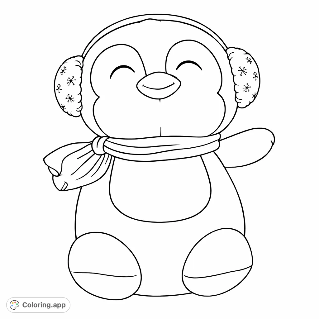 Happy Penguin with Earmuffs - Coloring.app