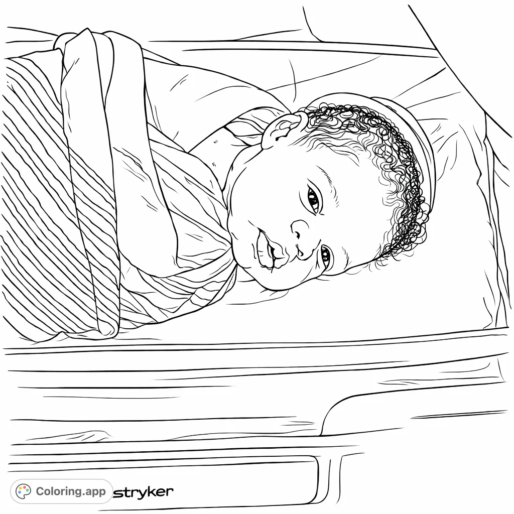 Sweet Newborn Baby in Bassinet - Coloring.app