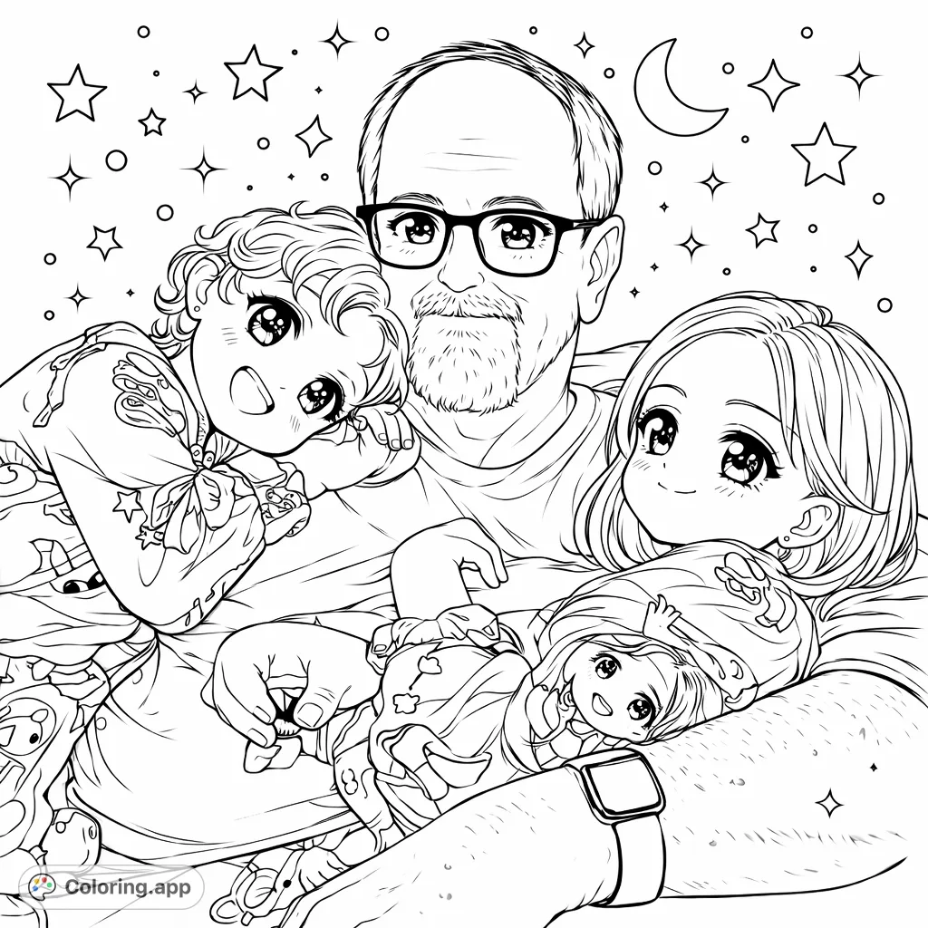 Cozy Family Anime Embrace - Coloring.app