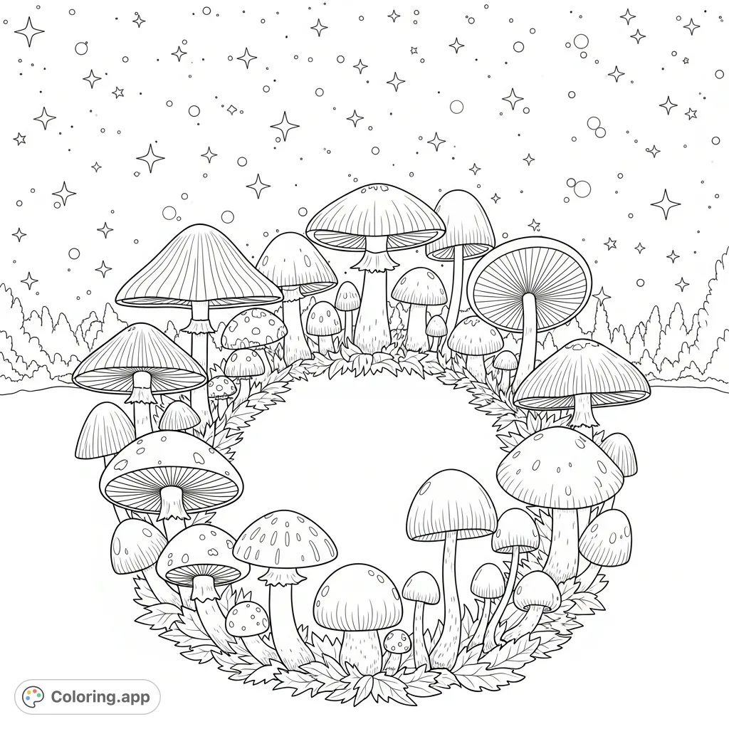 Magical Mushroom Fairy Ring - Coloring.app