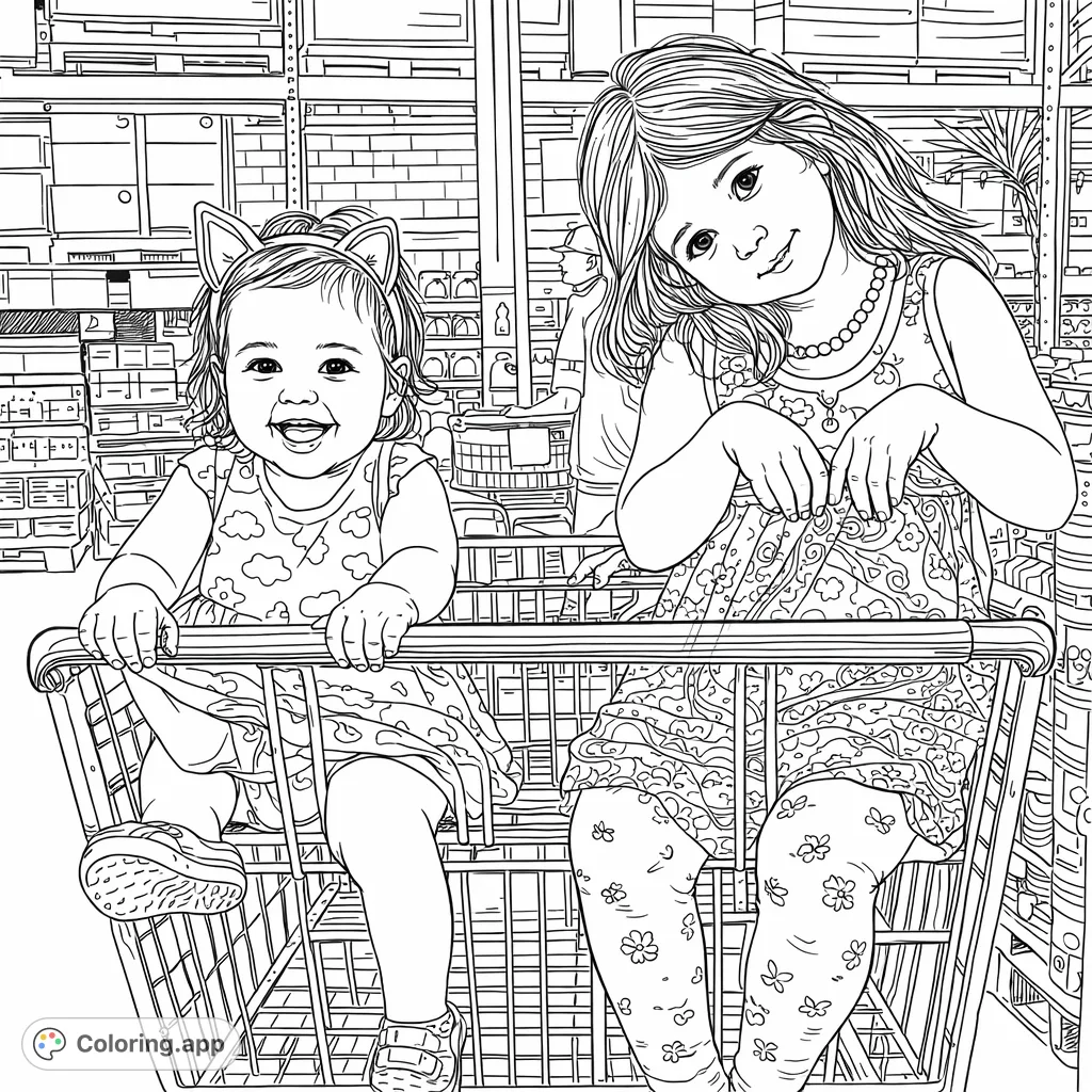 Happy Shopping Cart Ride - Coloring.app