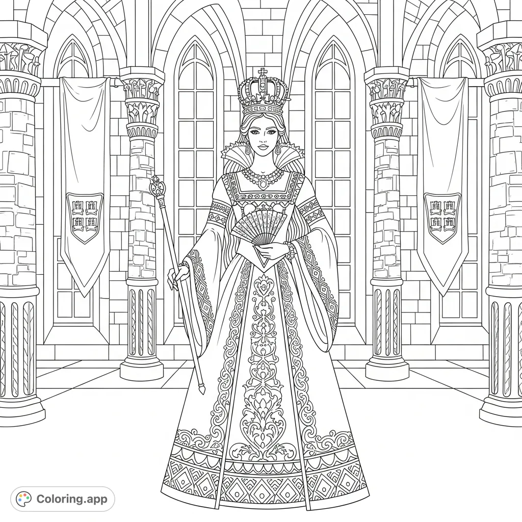 Regal Medieval Queen - Coloring.app