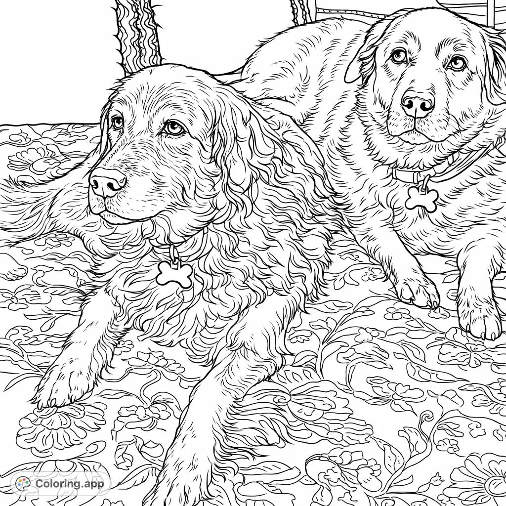 Two Dogs Lounging - Coloring.app