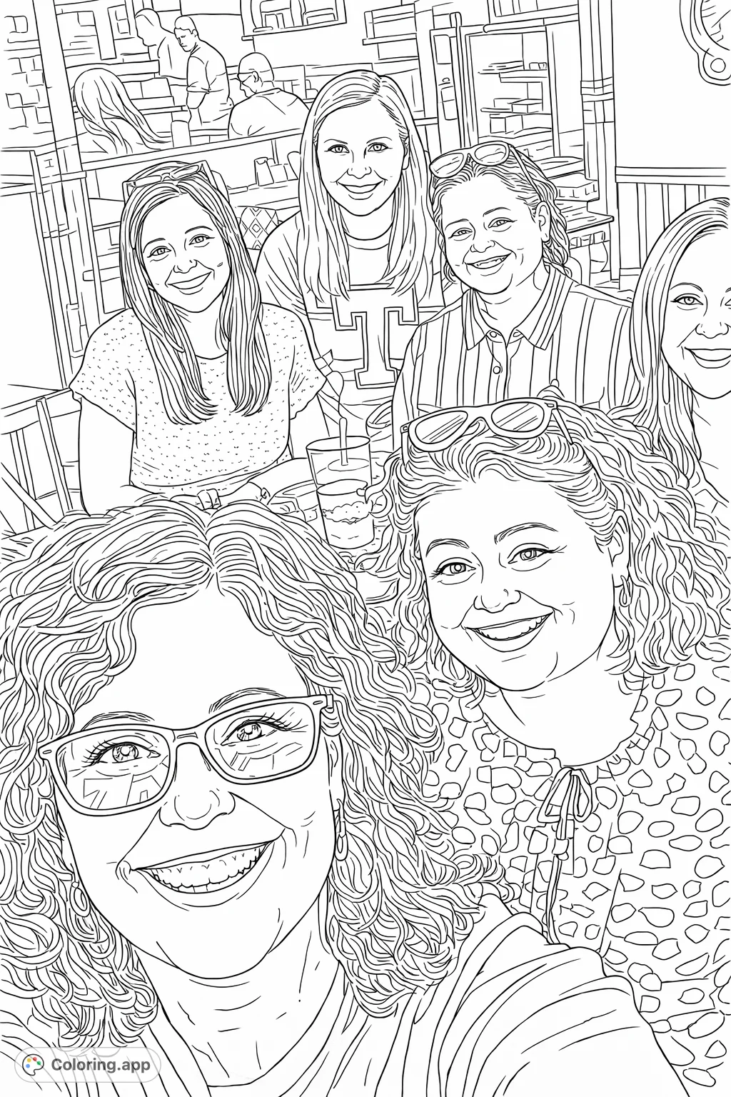 Smiling Friends Restaurant Gathering - Coloring.app