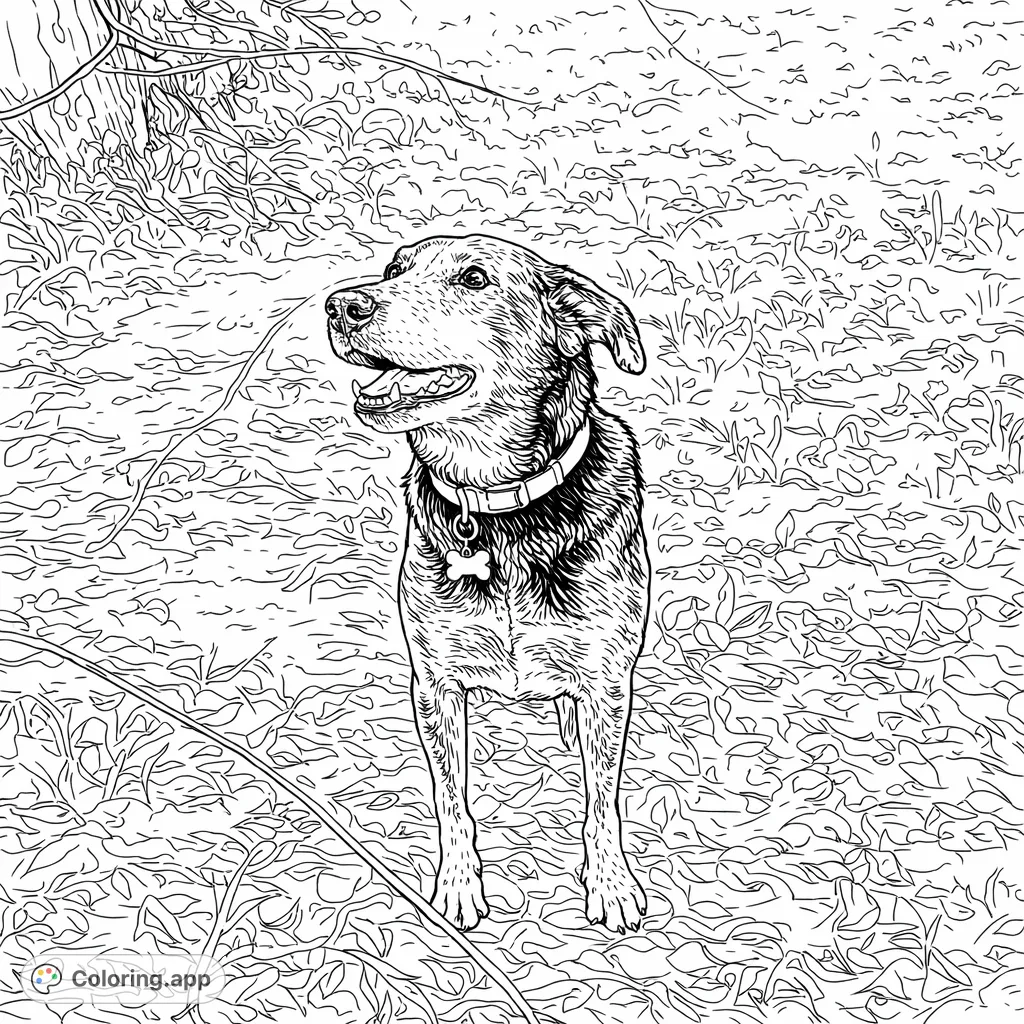 Happy Dog in Nature - Coloring.app