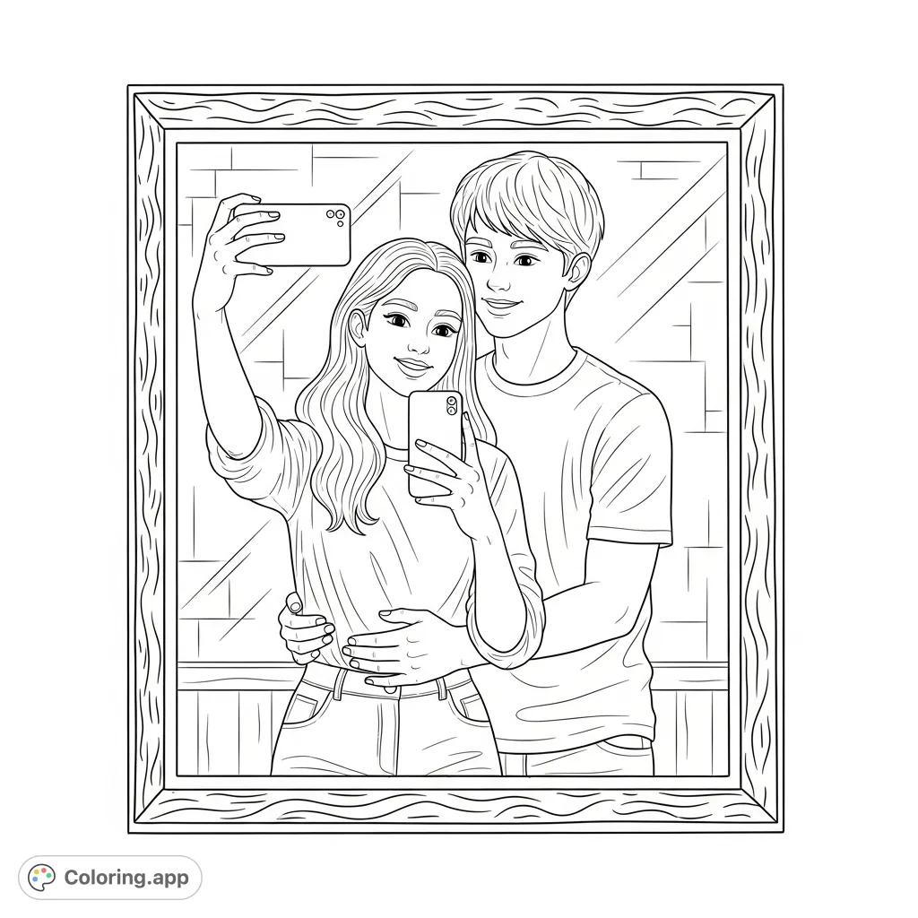 Couple Mirror Selfie Moment - Coloring.app