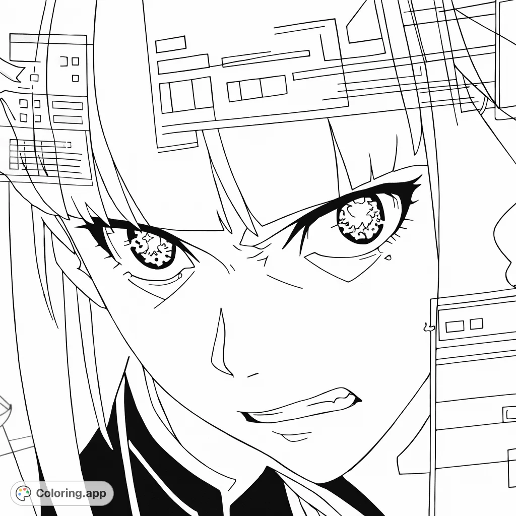 Intense Futuristic Anime Gaze - Coloring.app