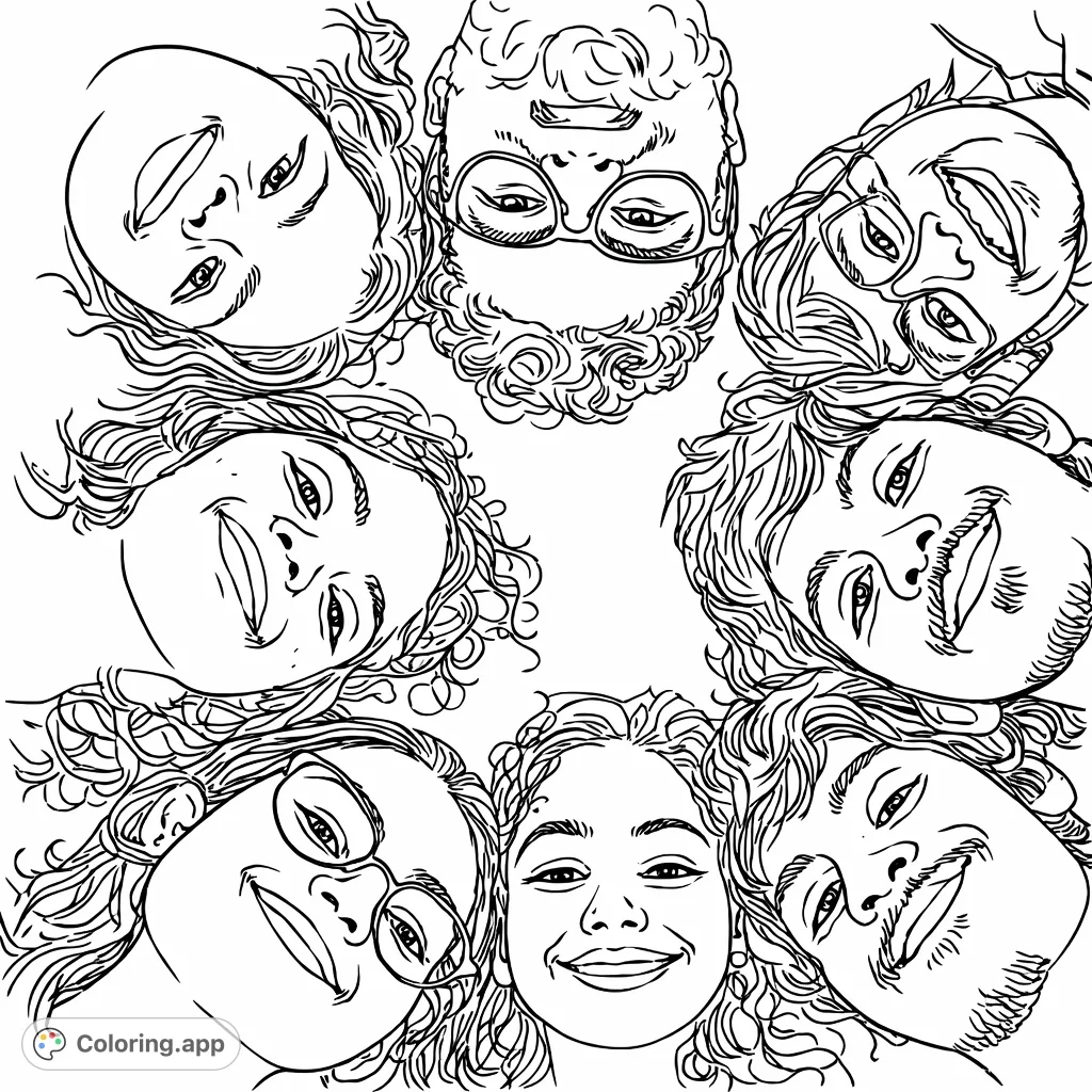 Smiling Faces Group - Coloring.app