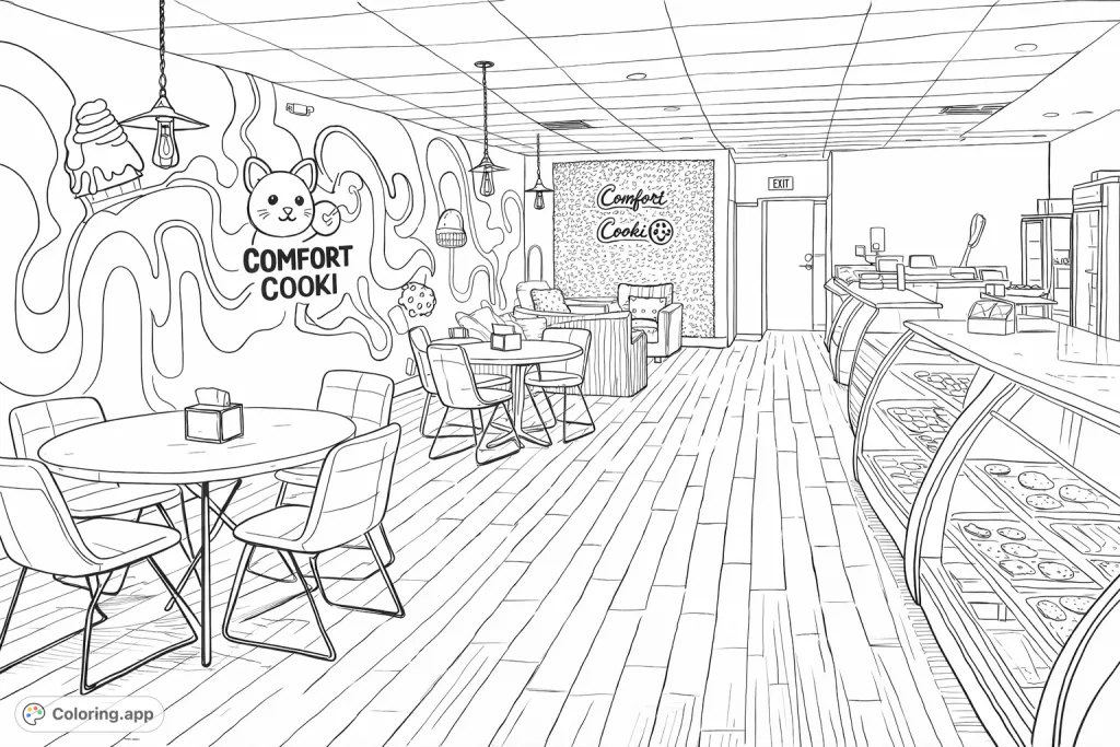 Cozy Cafe Interior - Coloring.app