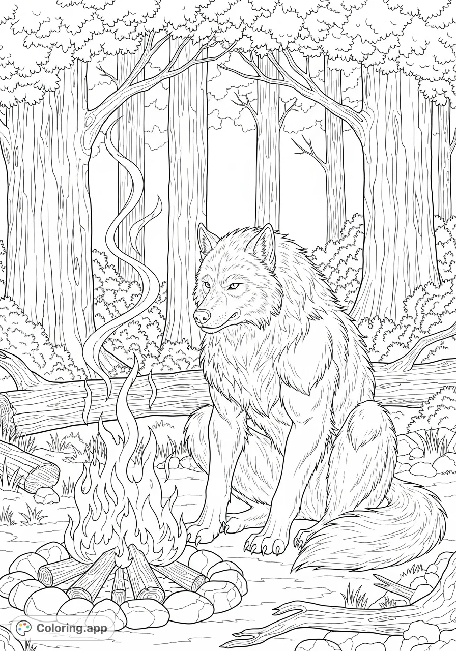 Werewolf Campfire Forest - Coloring.app