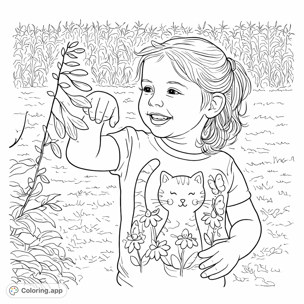 Smiling Child and Garden Flower - Coloring.app