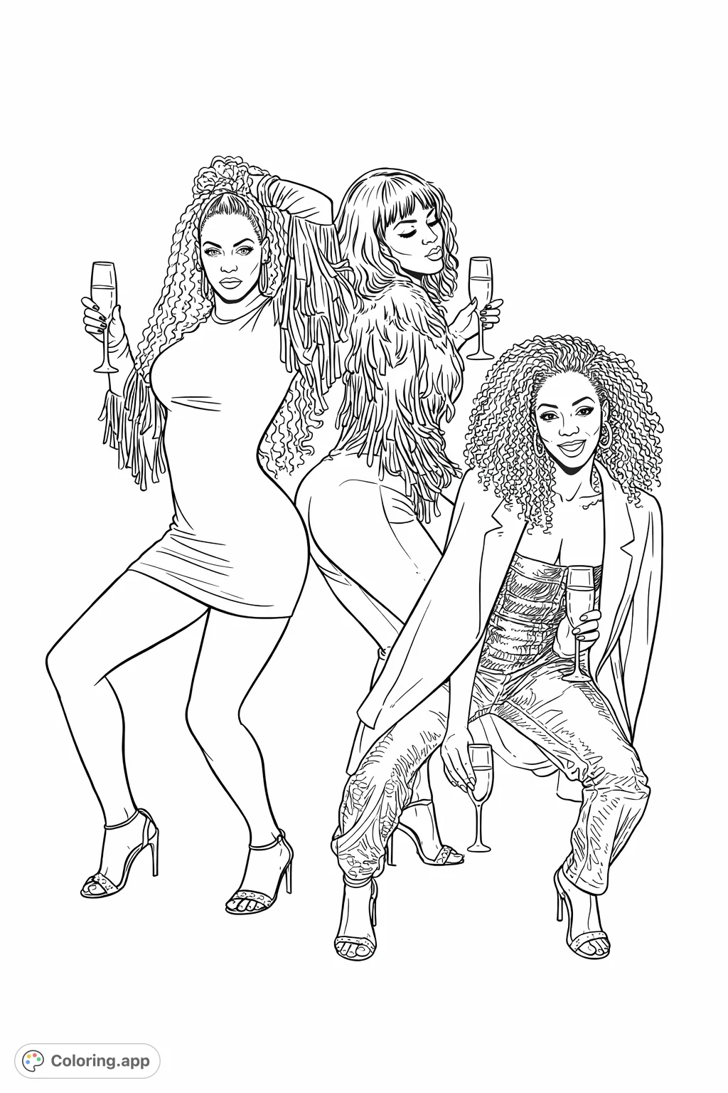 Glamour Party Trio Celebration - Coloring.app