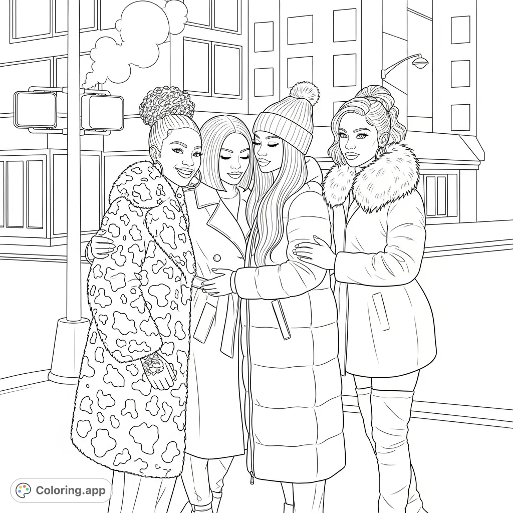 Sisters Embrace City Street - Coloring.app