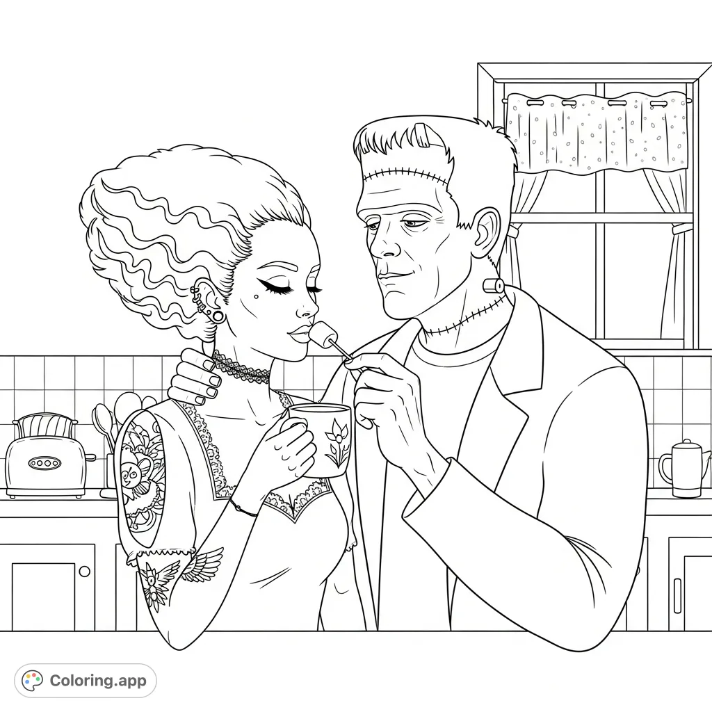 Gothic Couple Cozy Kitchen Romance - Coloring.app