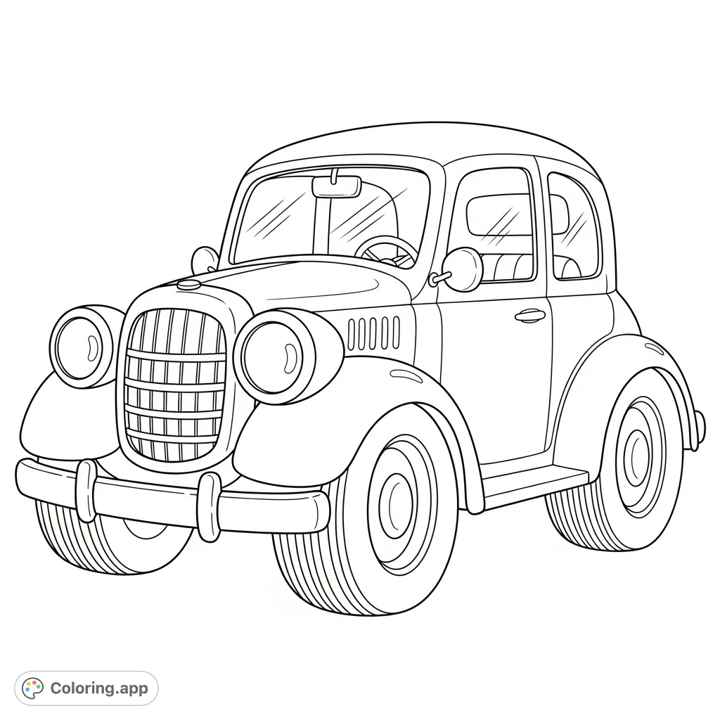 Charming Vintage Cartoon Car - Coloring.app
