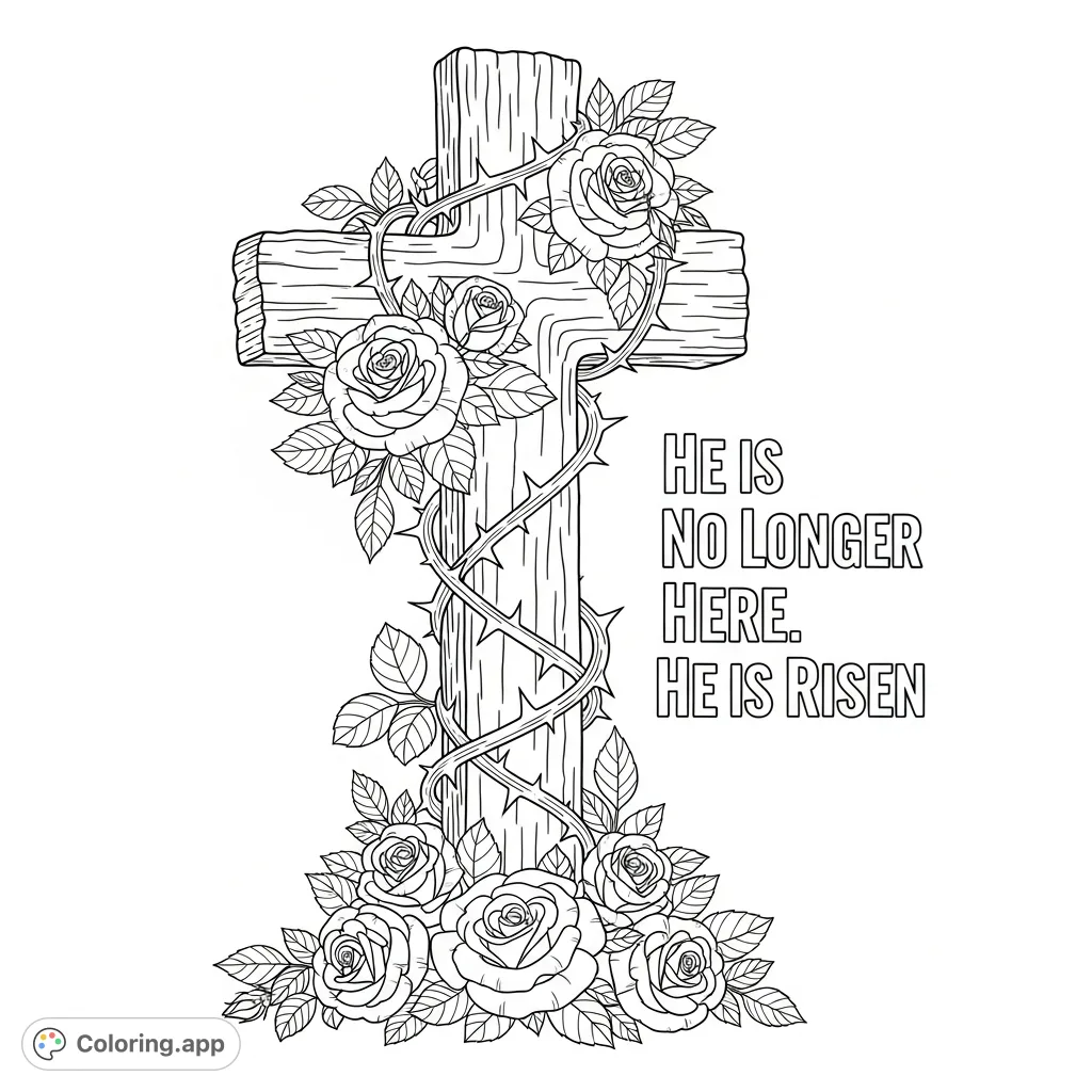 Risen Cross with Roses - Coloring.app