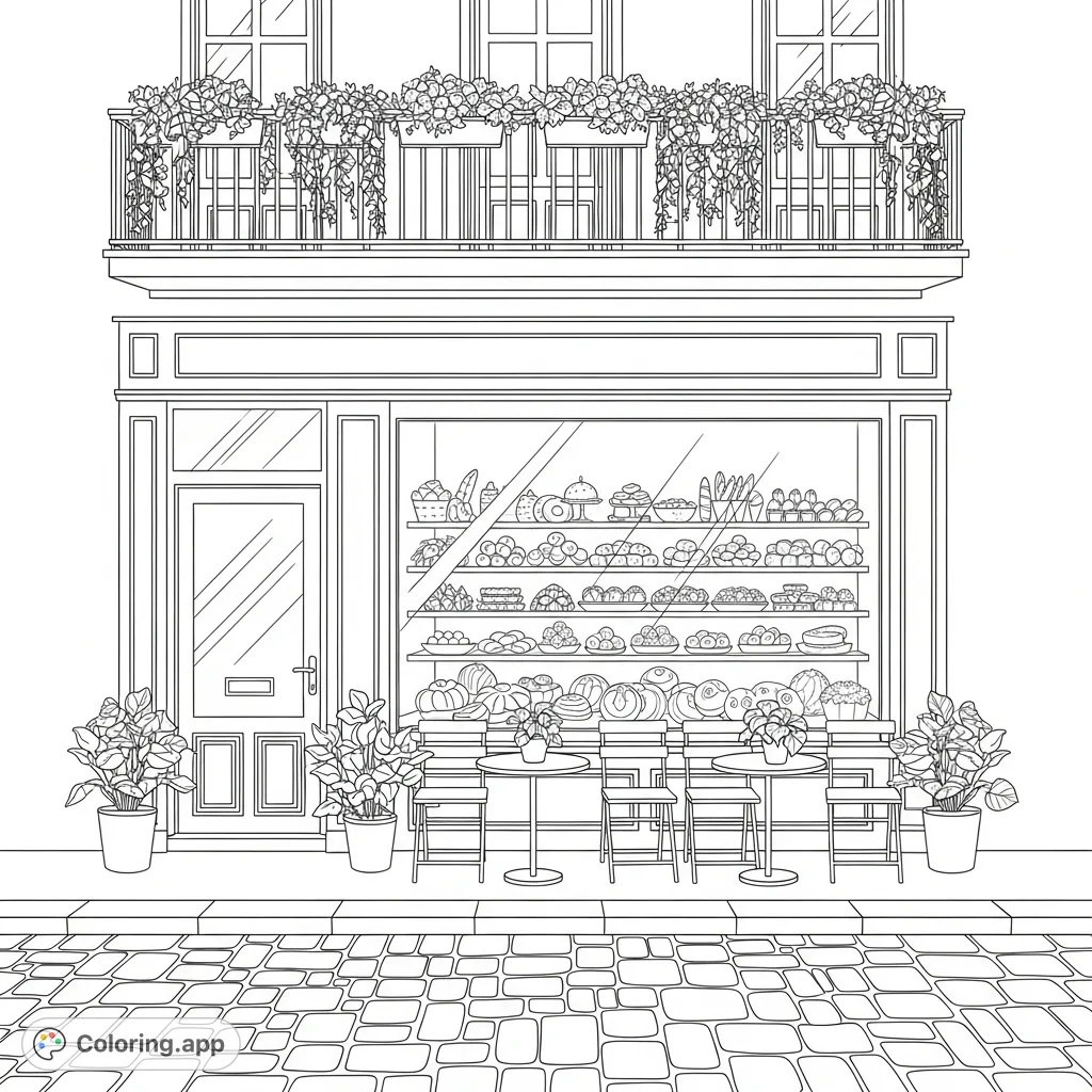 Charming Coffee Shop Front - Coloring.app