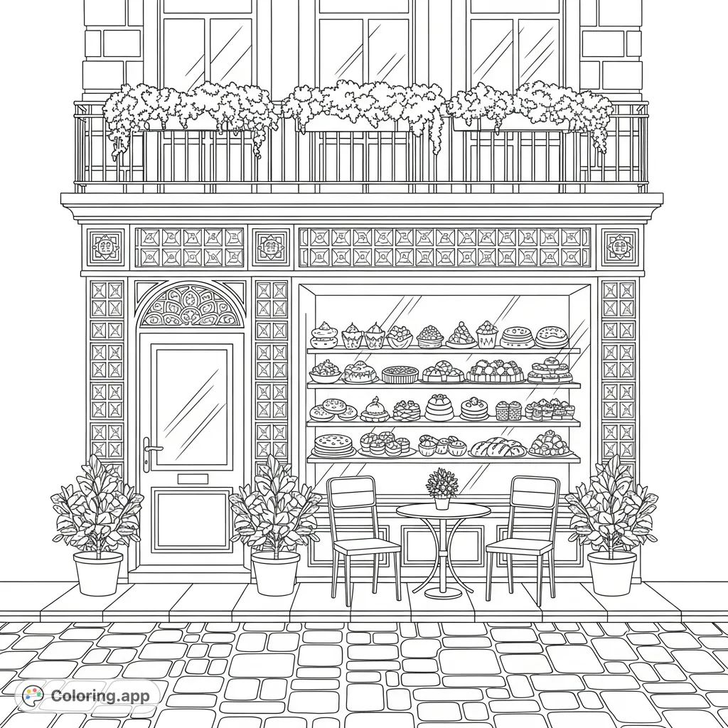 Charming Coffee Shop Storefront - Coloring.app